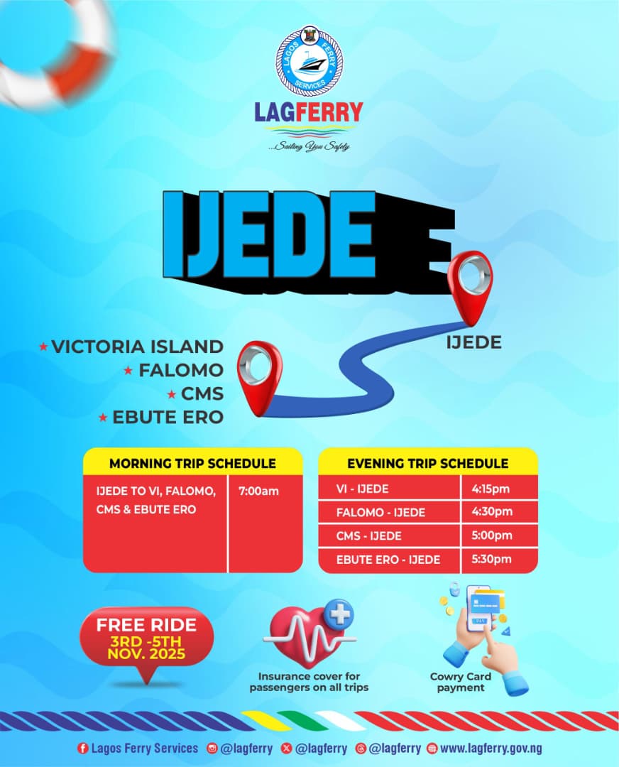 LASG Opens New Ijede–Lagos Island Ferry Route to Ease Traffic Congestion